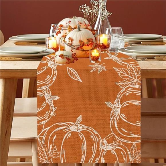 Accents | Fall Table Runner 72 Inch Orange Pumpkin Fall Table Decor For ...